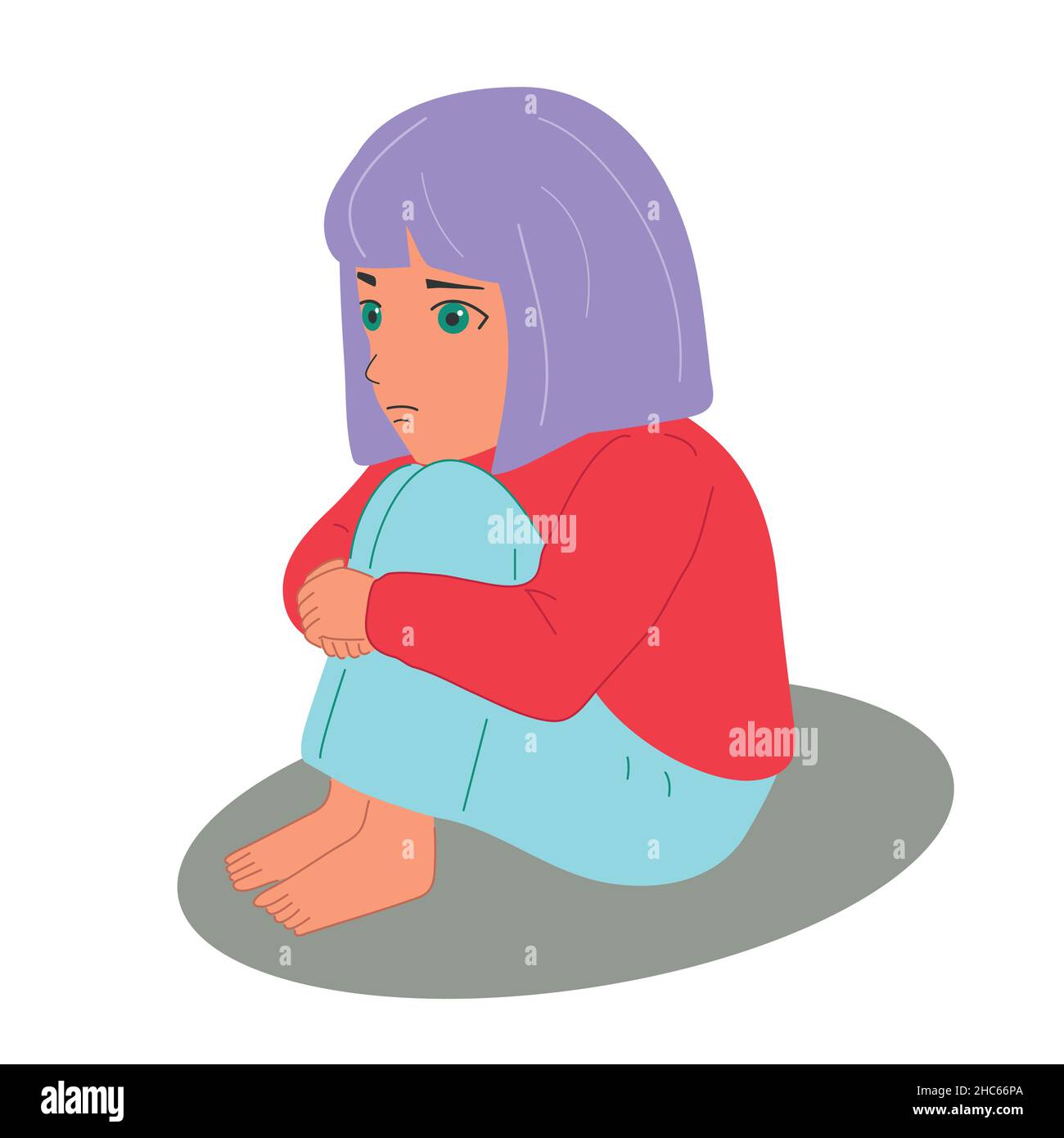 Scared, depressed, sad girl looks lonely.Vector illustration of ...