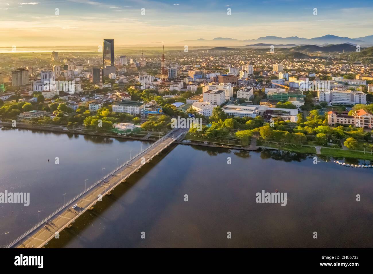 Royalty high quality free stock image aerial view of Phu Xuan bridge in ...