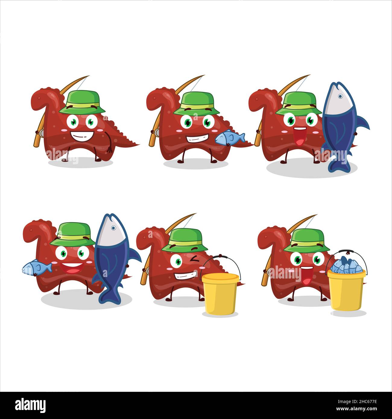 A fisherman red dinosaur gummy candy cartoon picture catch a big fish ...