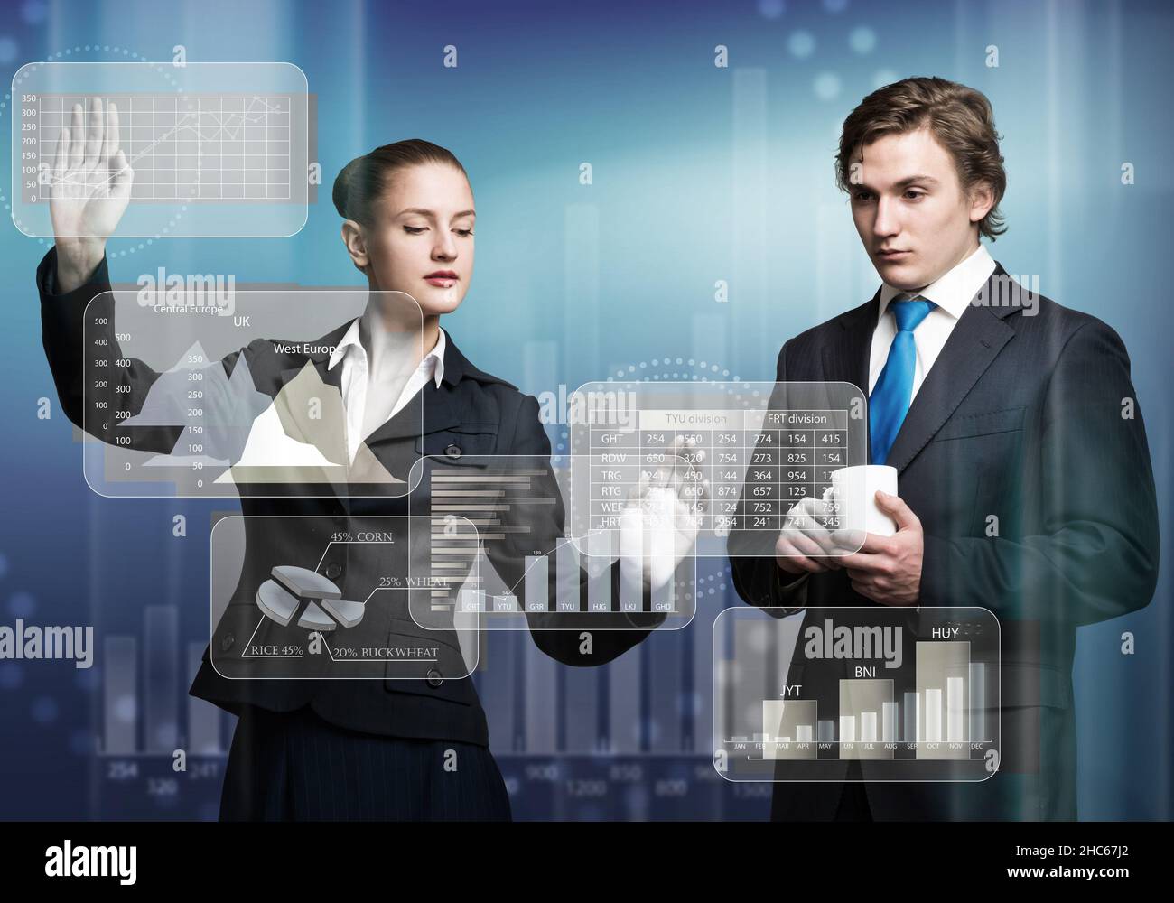 Businesswoman using screen presentation businesspeople hi-res stock ...