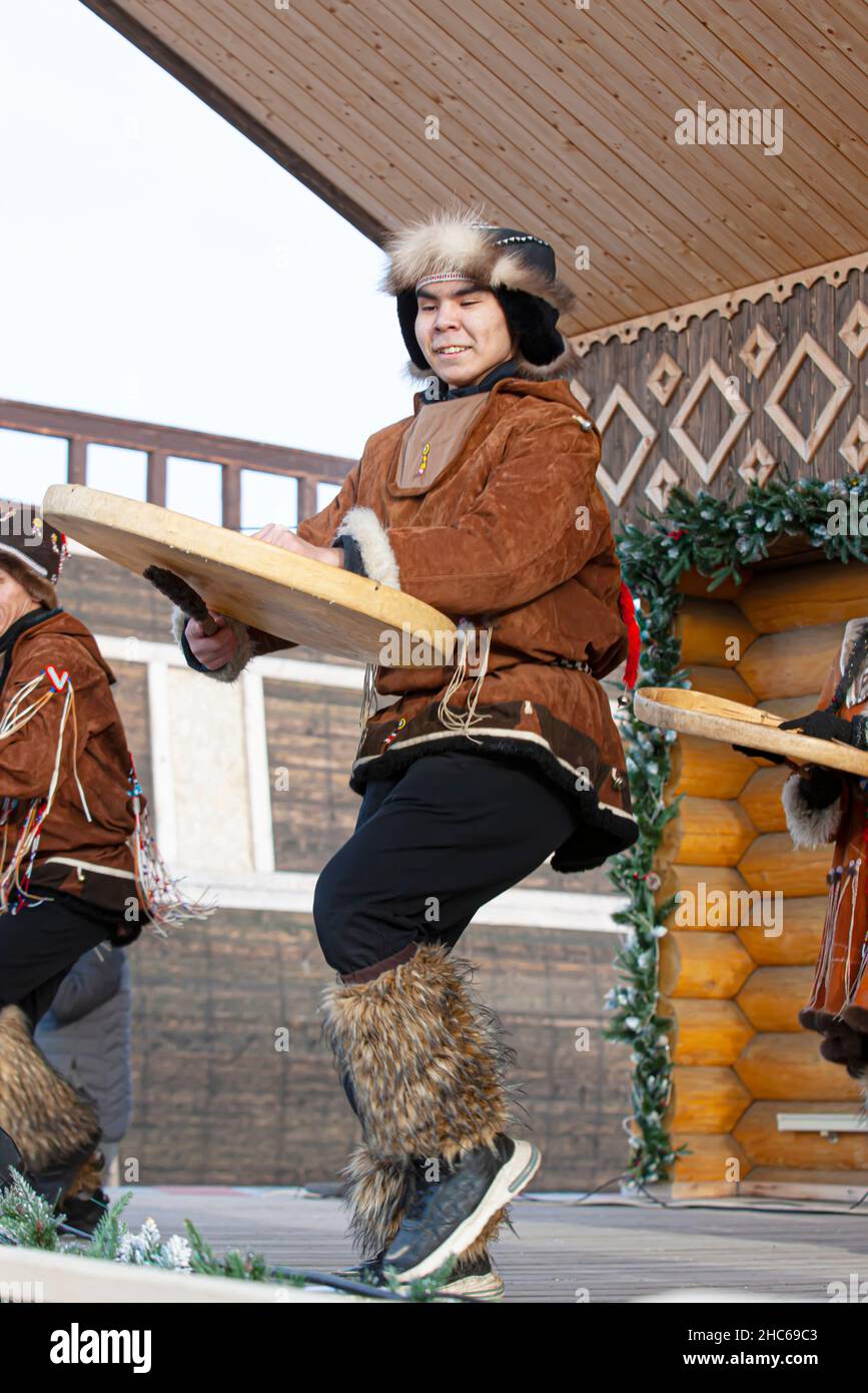 Folk ensemble performance in dress of indigenous people of Kamchatka ...
