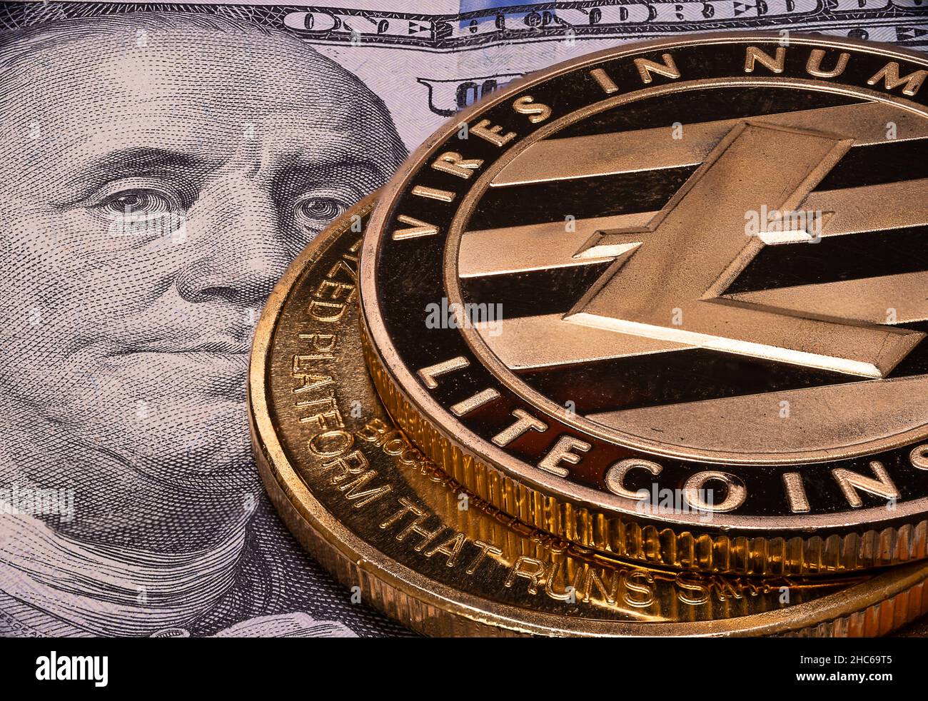 Physical Cryptocurrency Coins Lite coin and Etherium on 100 US Dollar ...