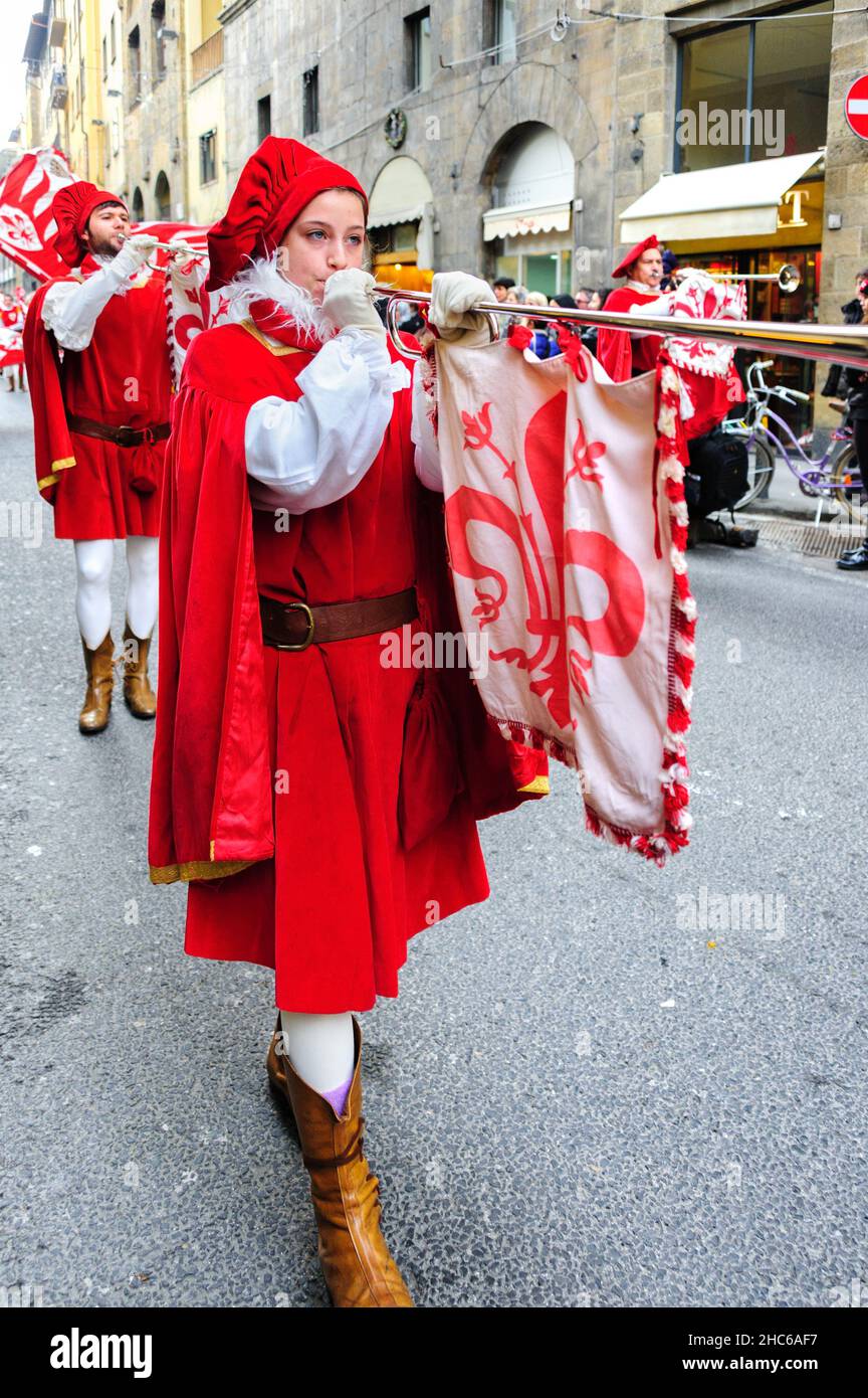 Florence, Italy - January 6, 2013: fanfare trumpeter in the Epiphany ...