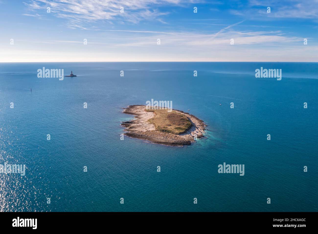 an aerial view of islands Fenoliga and lighthouse Porer from Cape ...