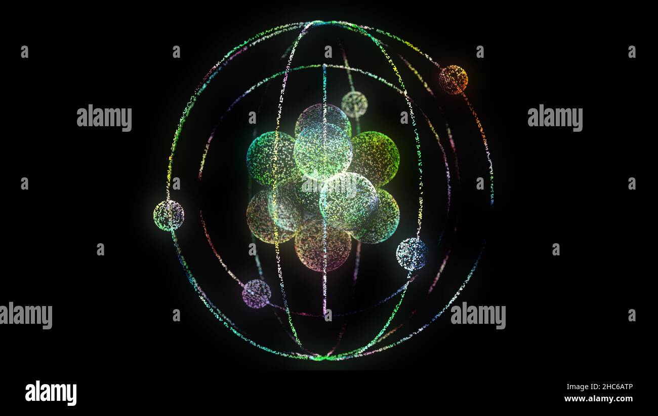 Atomic Structure of Particle on Black Background Stock Photo - Alamy