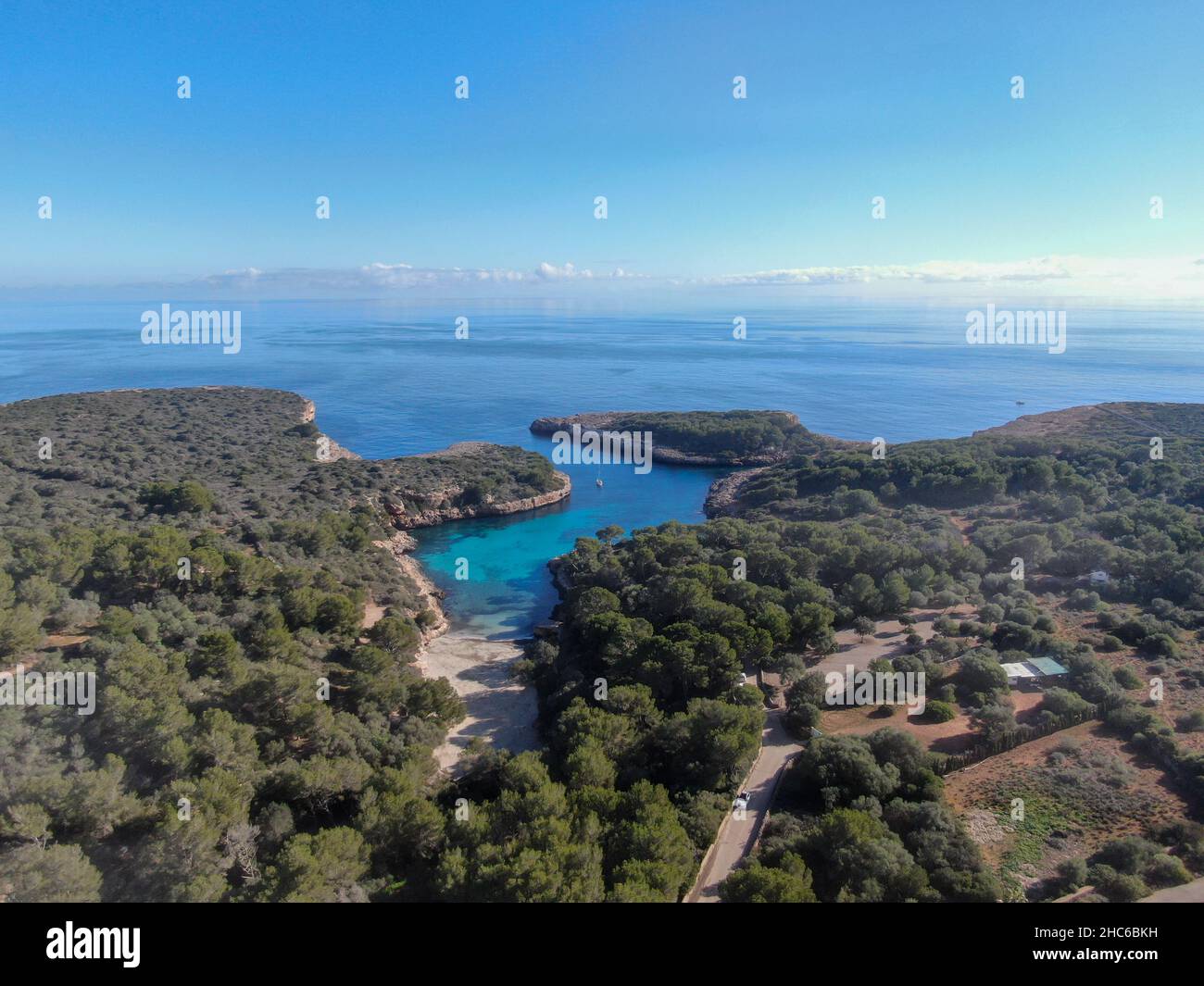 Panoramic photo of Cala Sa Nau beach in Mallorca. Beautiful view of the ...