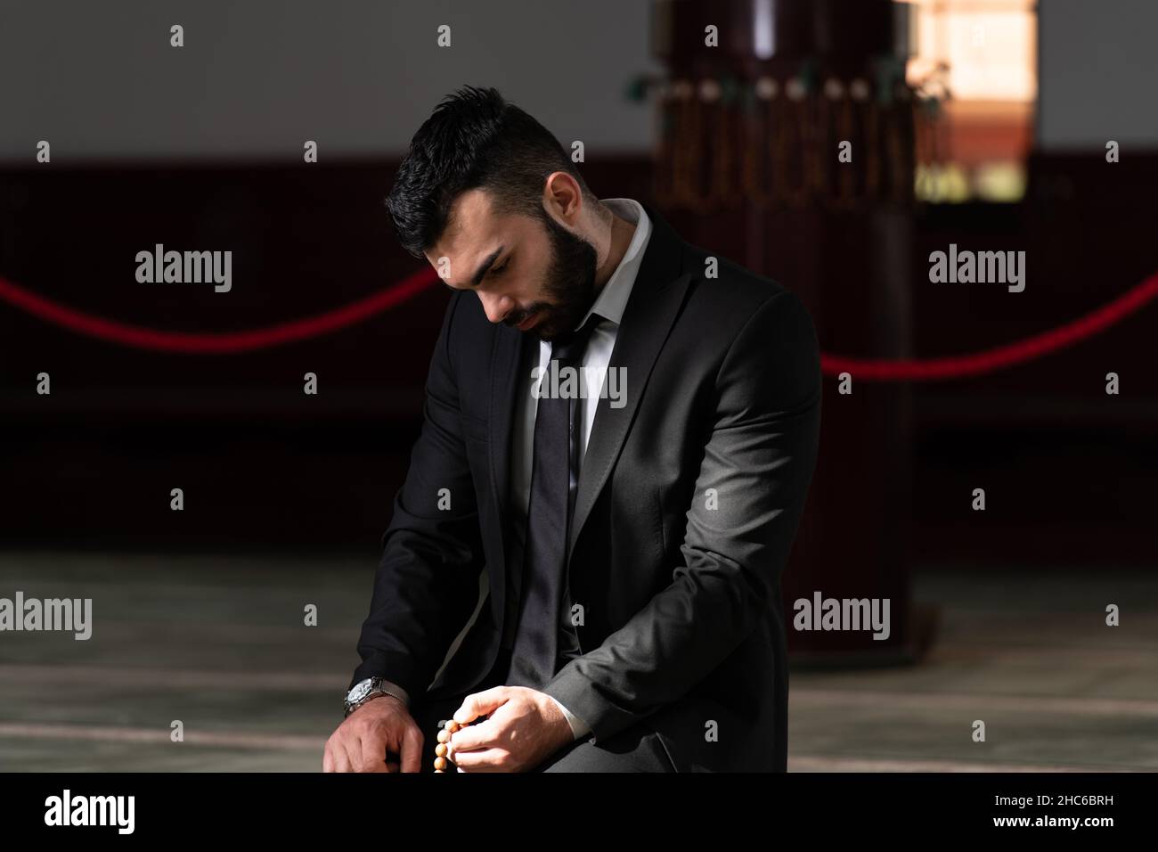 Attractive Man Making Traditional Prayer to God Allah in the Mosque ...