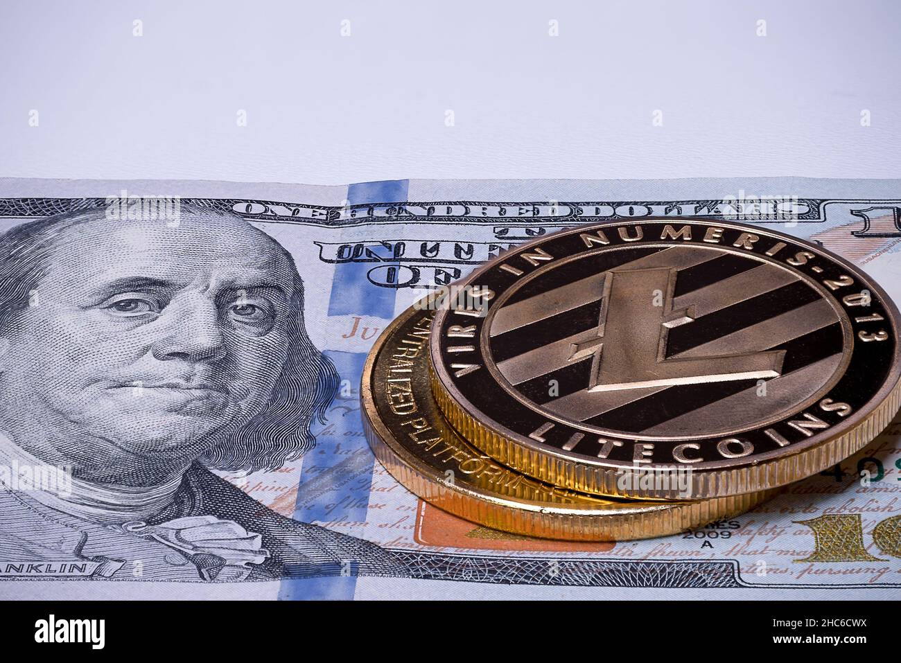 Physical Cryptocurrency Coins Lite coin and Etherium on 100 US Dollar ...