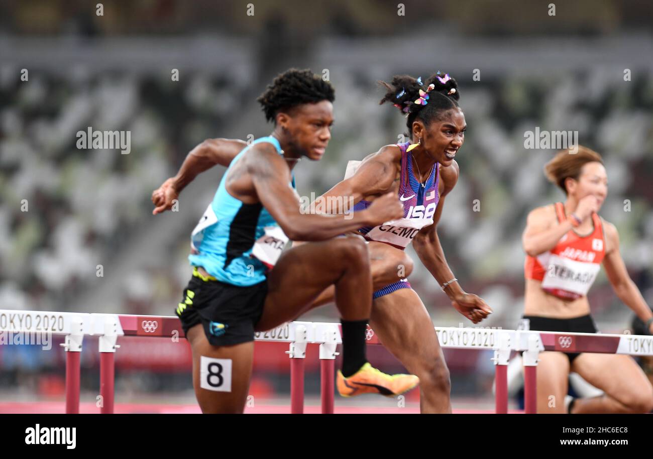 Christina Clemons running in the final of the 100 meter hurdles at the ...