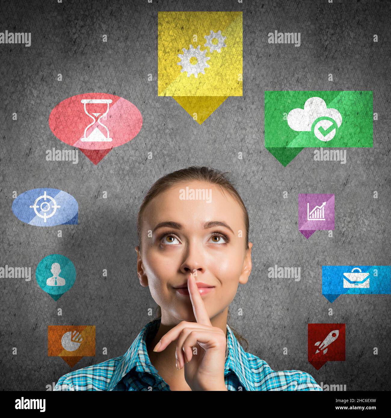 Girl showing hush gesture Stock Photo - Alamy