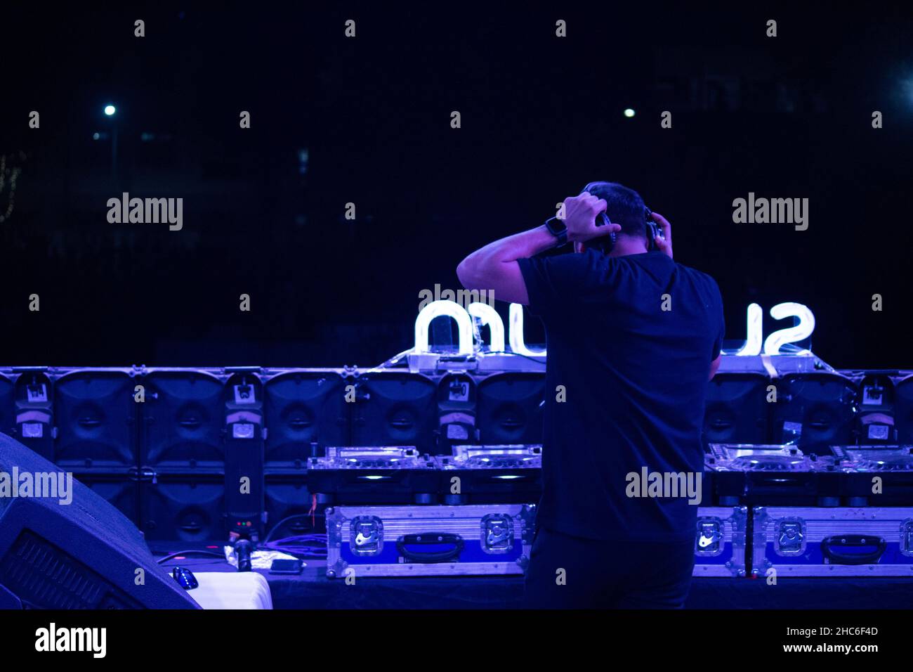 Back view of a male DJ in College Fest in Delhi India Stock Photo - Alamy