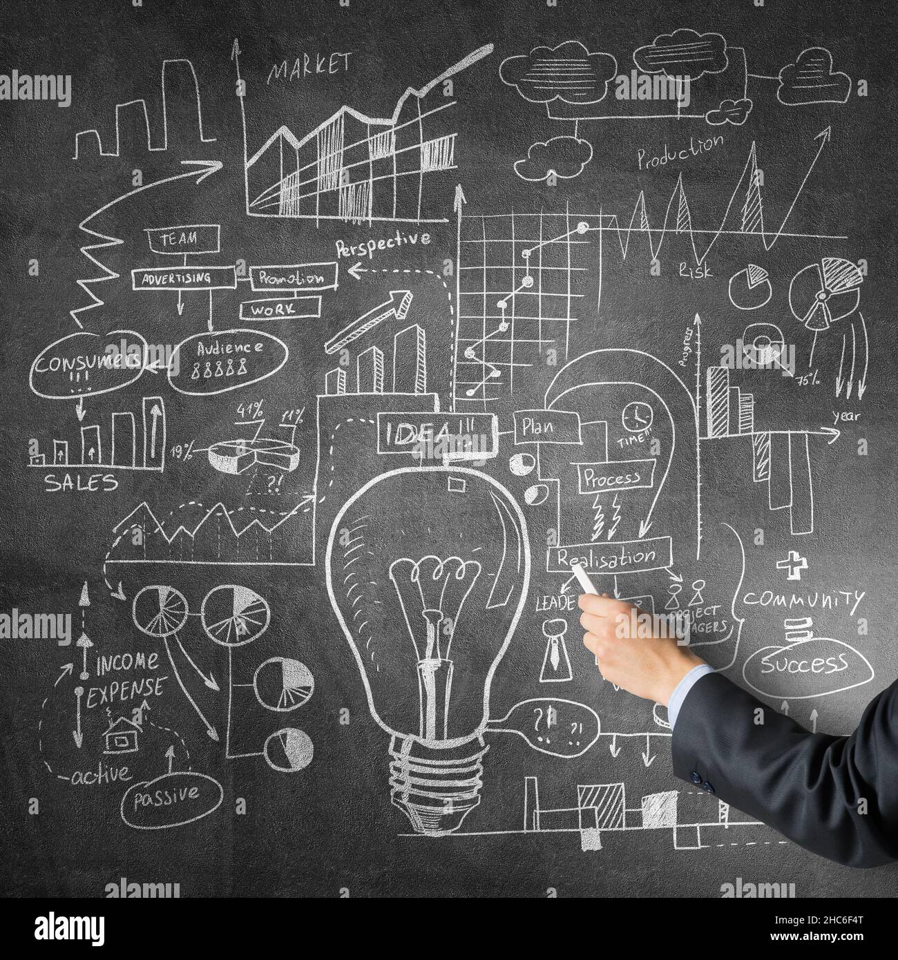 Man draw on chalkboard Stock Photo - Alamy