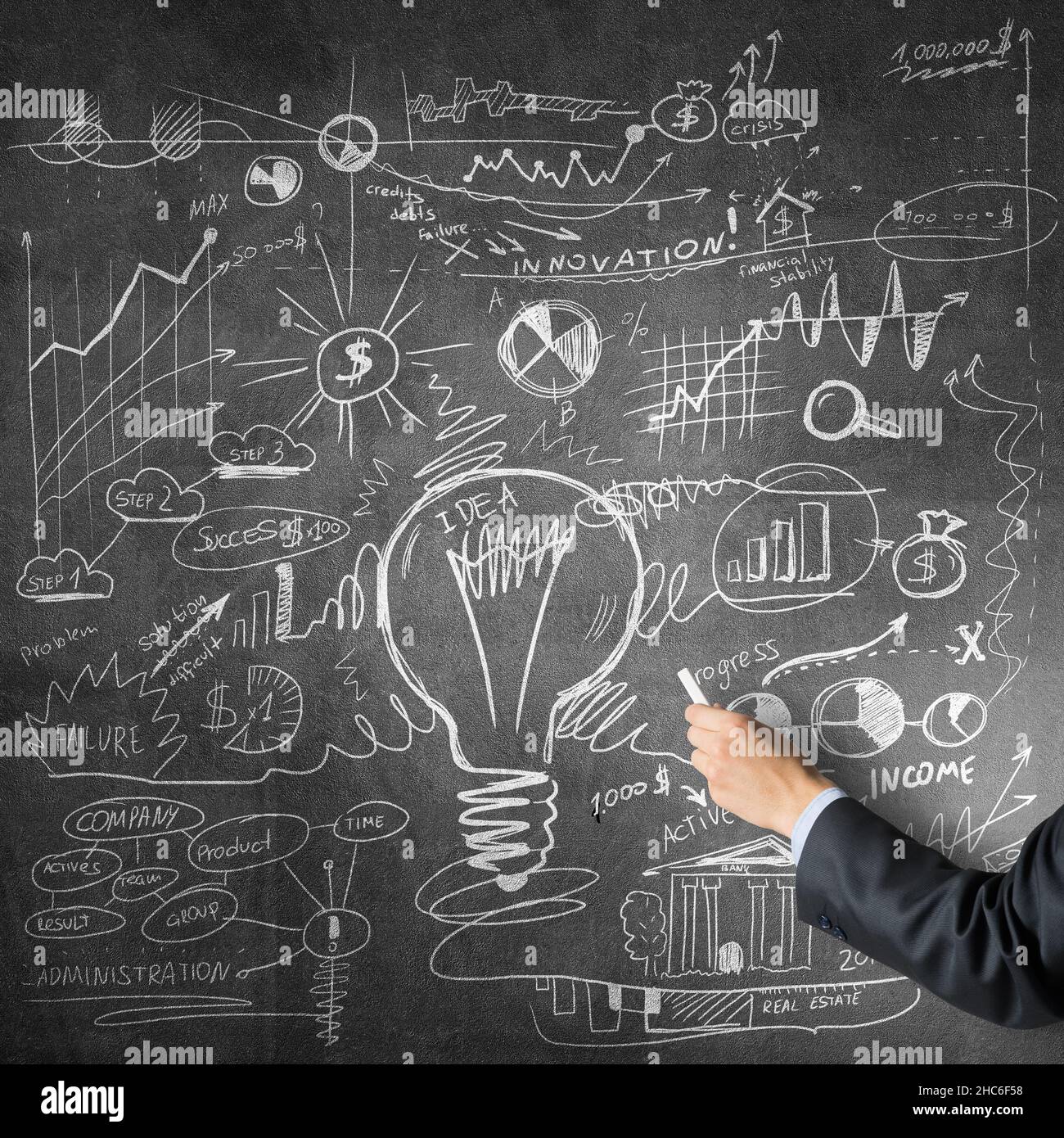 Man draw on chalkboard Stock Photo - Alamy