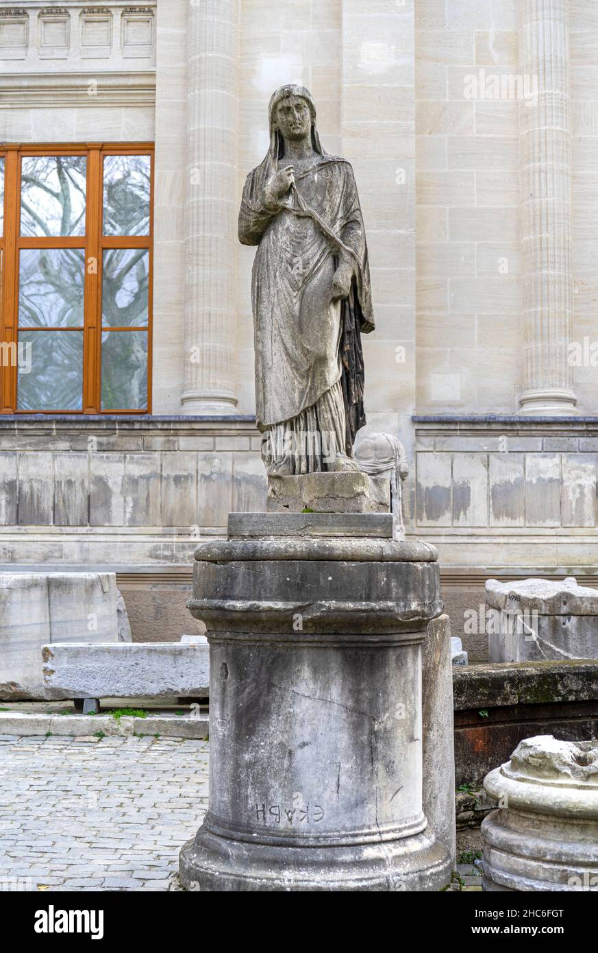 Female statue in the courtyard of the Archaeology Museum in Istanbul ...