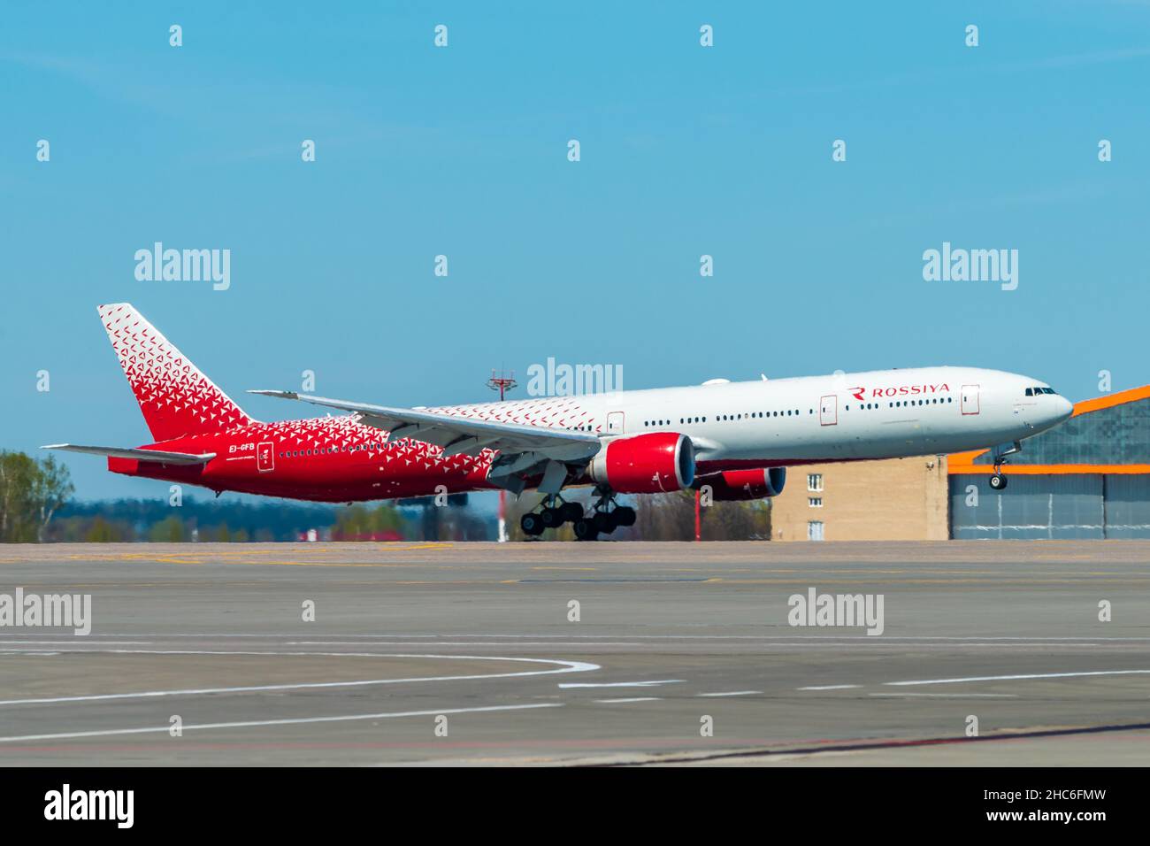 May 11, 2021, Moscow, Russia. Wide-body passenger aircraft Boeing 777 ...