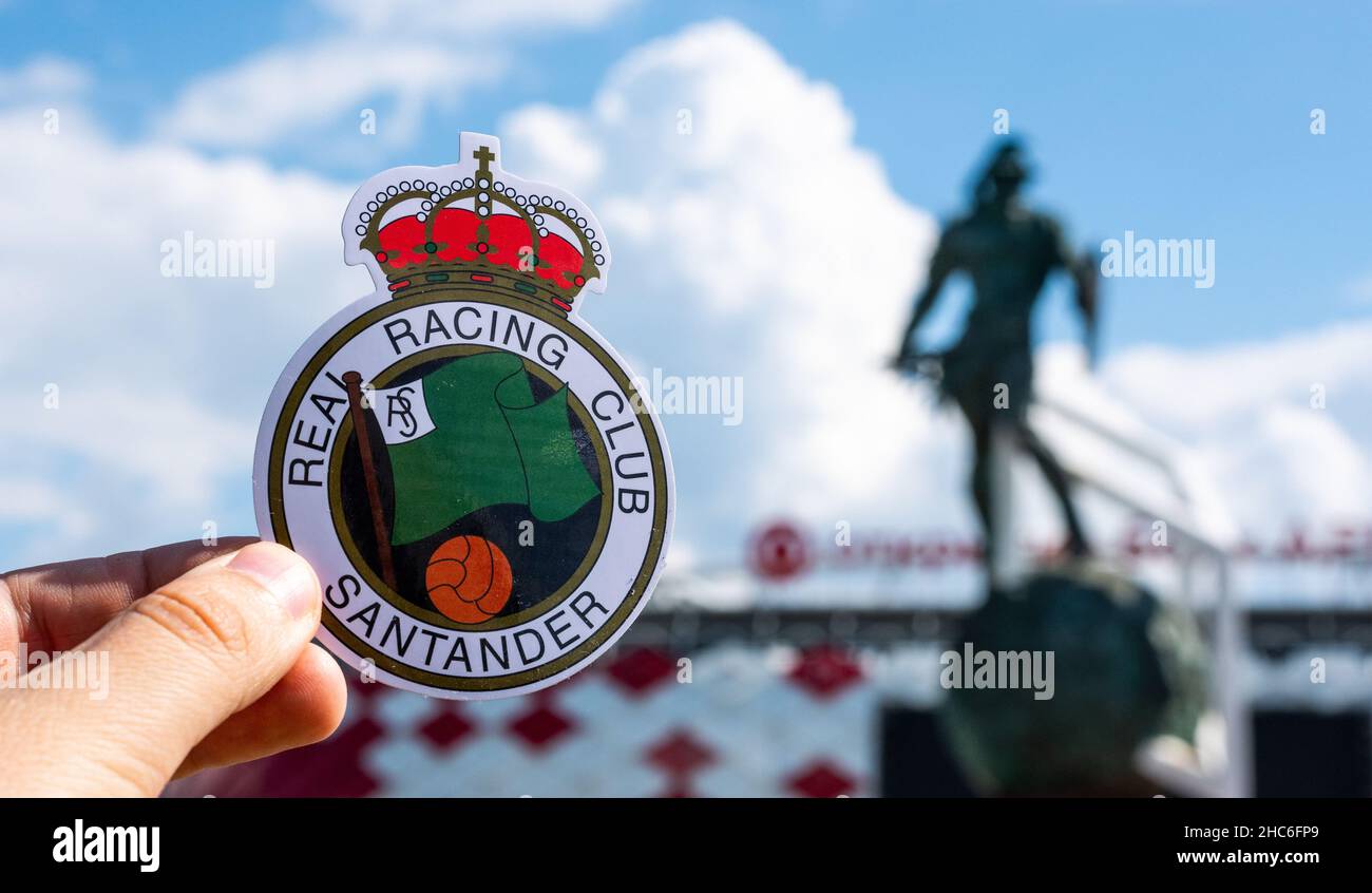June 14, 2021, Santander, Spain. The emblem of the Racing de Santander ...