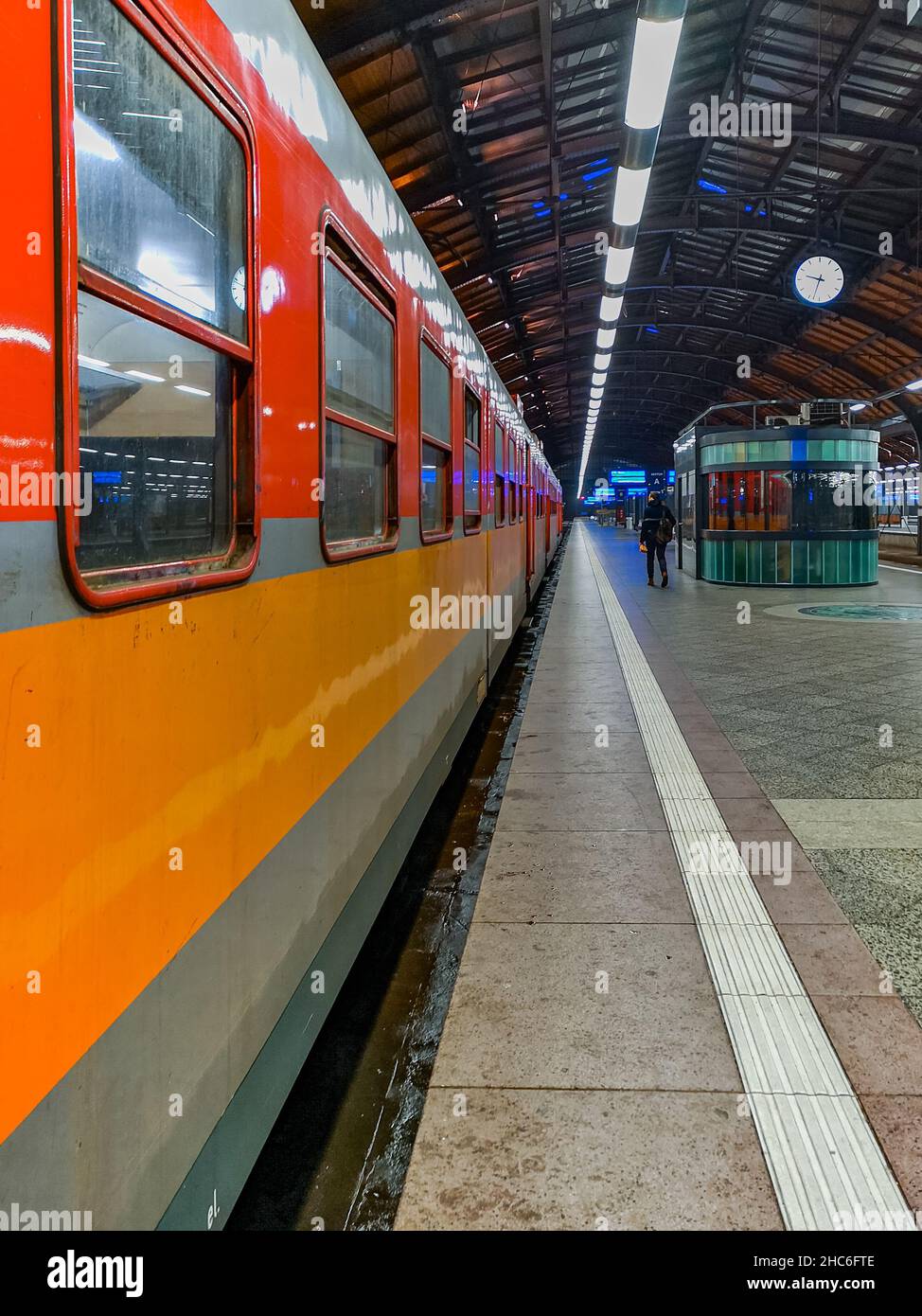 Wroclaw, Poland - December 3 2020: Long red and orange regional train ...