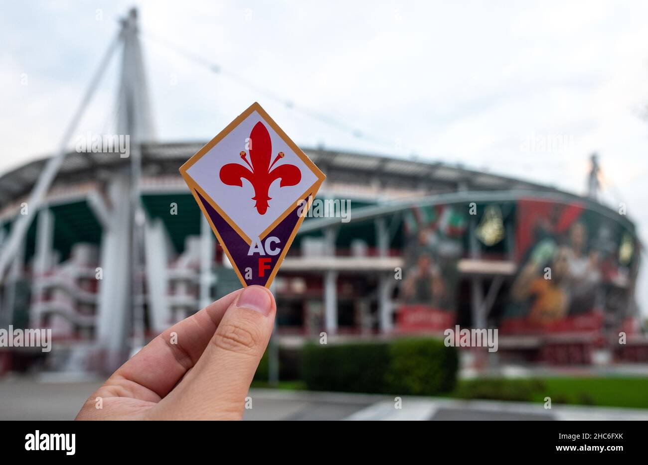 August 30, 2021, Florence, Italy. The emblem of the football club ACF ...