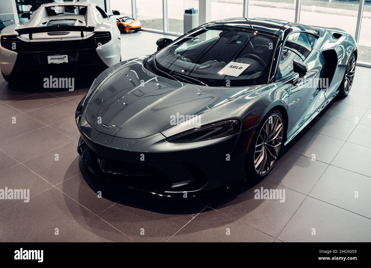 Expensive supercar displayed in the showroom of a car dealership Stock ...