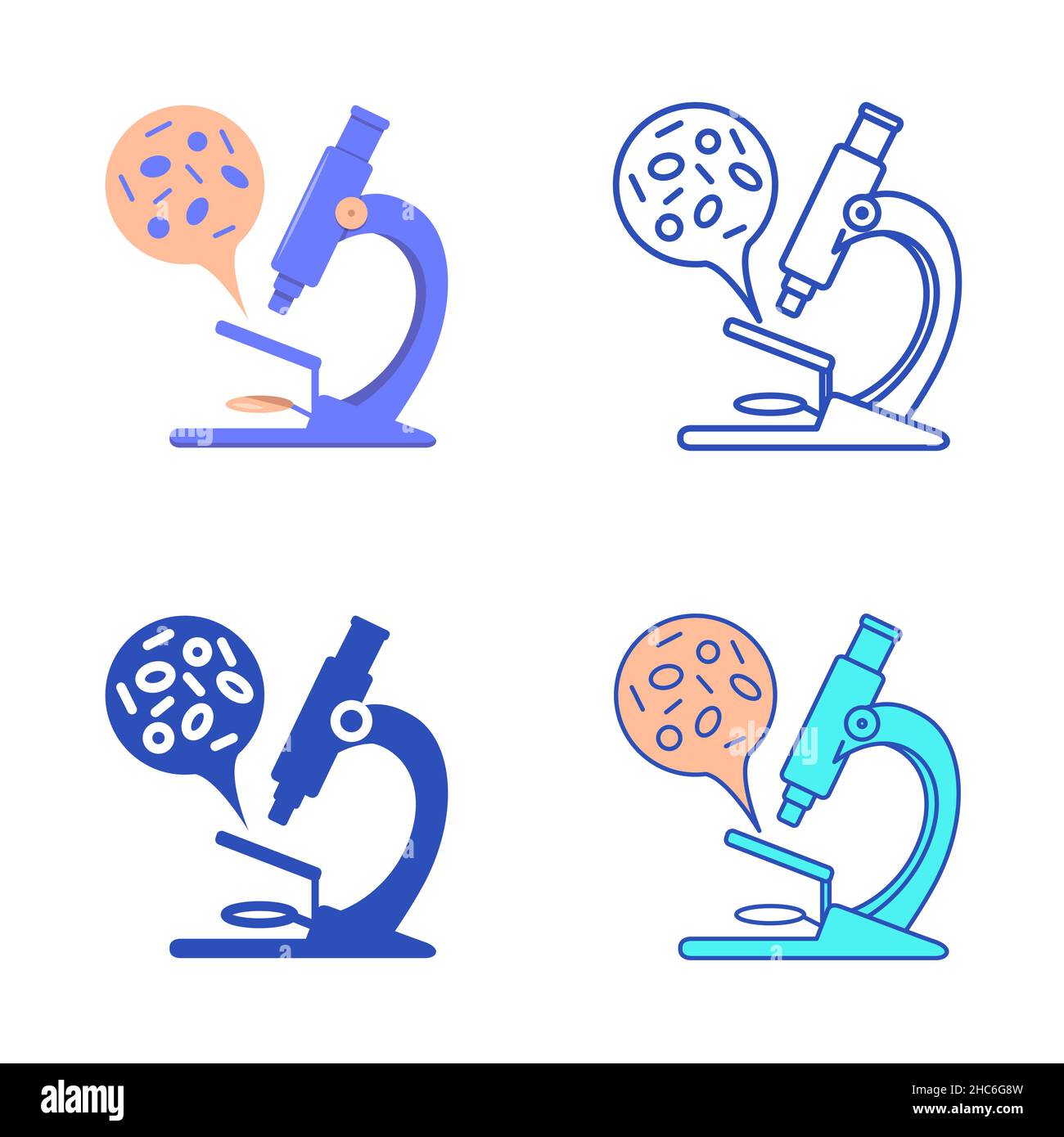Microscope with infection microorganisms sample icon set in flat and ...