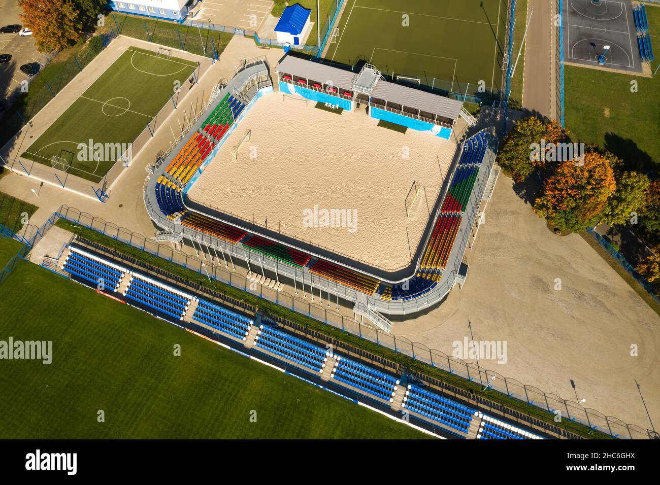 Soccer field with bleachers for beach soccer Stock Photo - Alamy