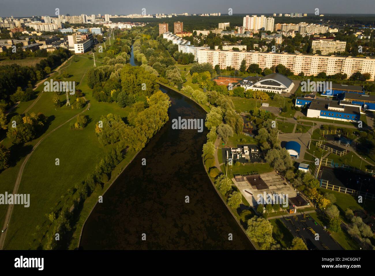 Bird's-eye view, urban landscape of Minsk, Belarus. Summer season ...