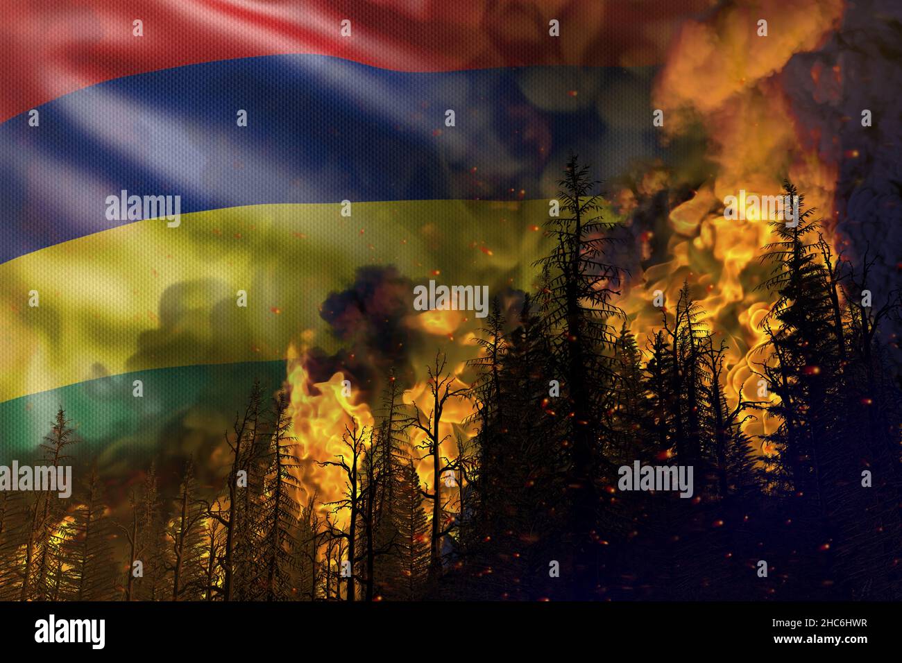 Forest fire fight concept, natural disaster - flaming fire in the woods ...