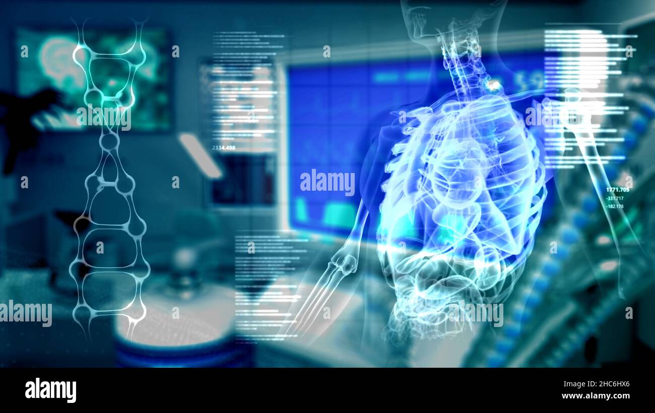 lungs and heart high tech medical healing . digital abstract 3D ...