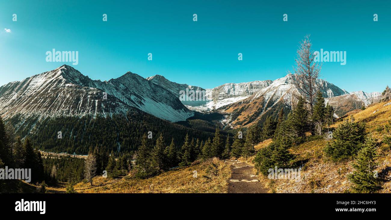Beautiful scenery of landscape with rocky mountains and trees in Canada ...