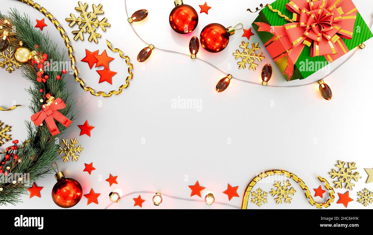 new year bg with gift box and garlands on chroma key screen, isolated ...