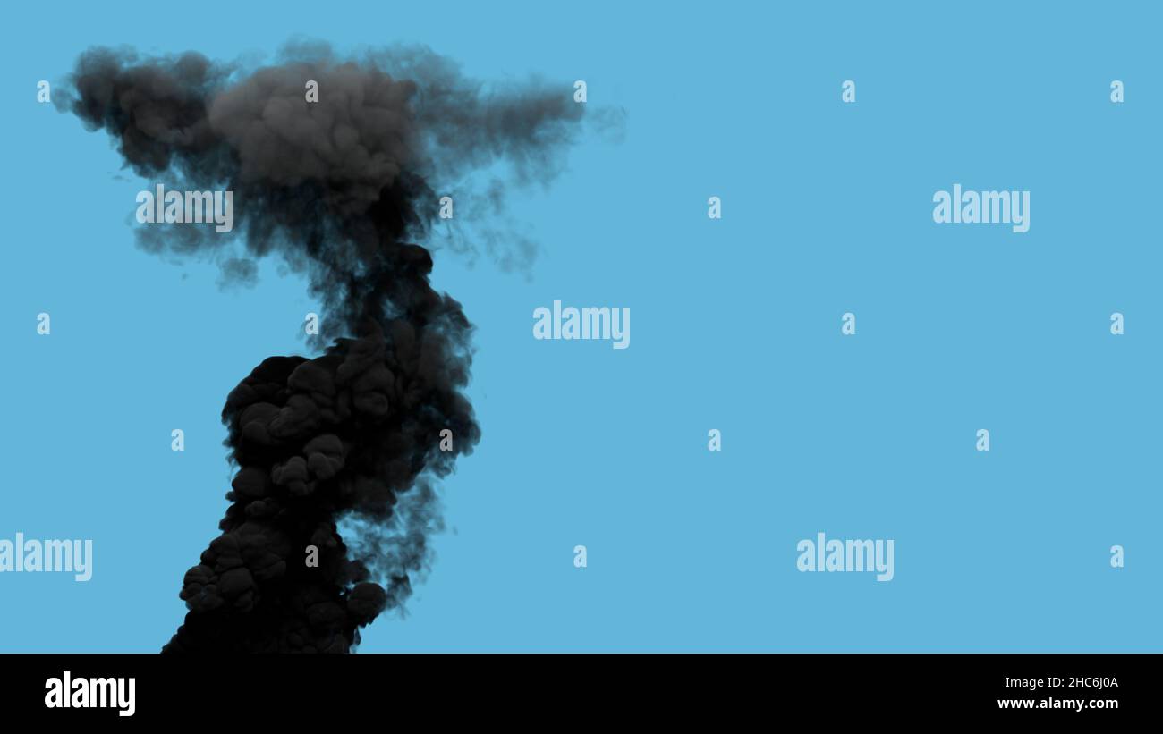 black dense carbon smoke emission from power station, isolated ...