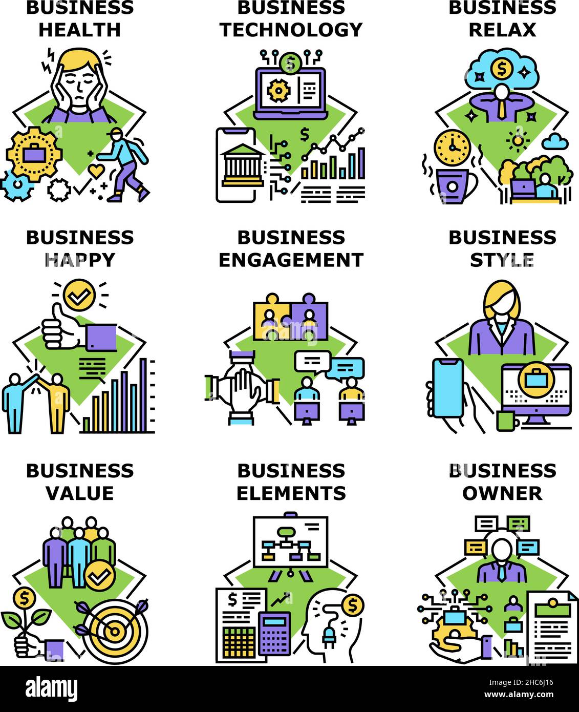 Business Technology Set Icons Vector Illustrations Stock Vector Image ...