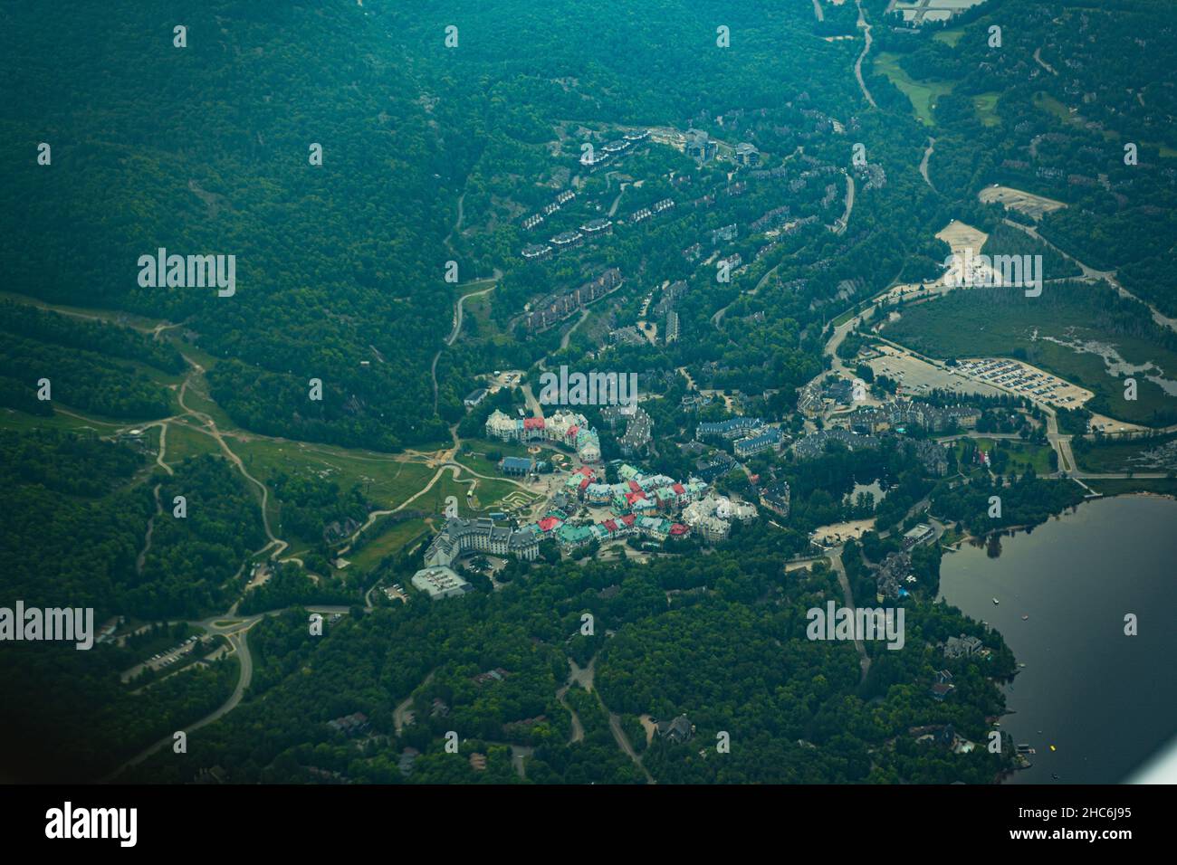 Aerial view of a beautiful green landscape with roads in Canada Stock ...