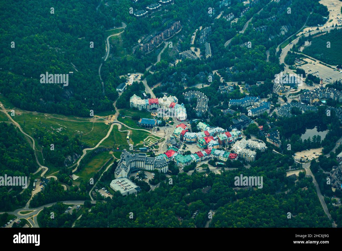 Aerial view of a beautiful green landscape with roads in Canada Stock ...