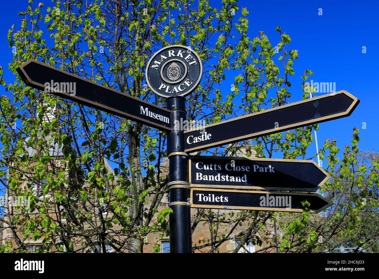 Tourist sign, market town of Oakham, Rutland County, England Stock ...