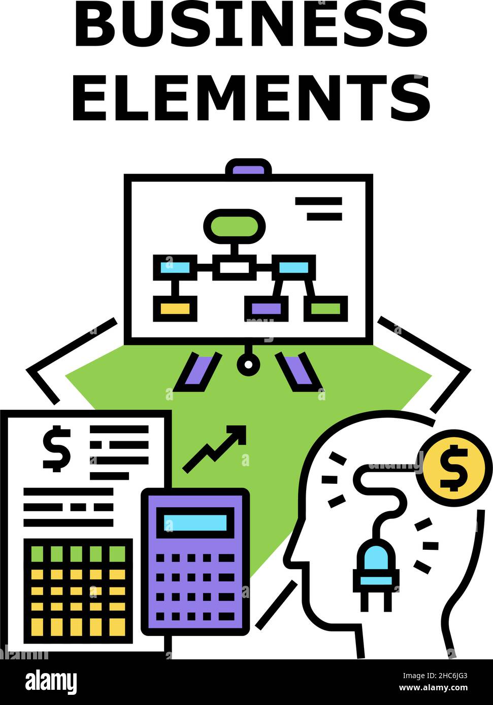 Business Work Elements Concept Color Illustration Stock Vector Image ...