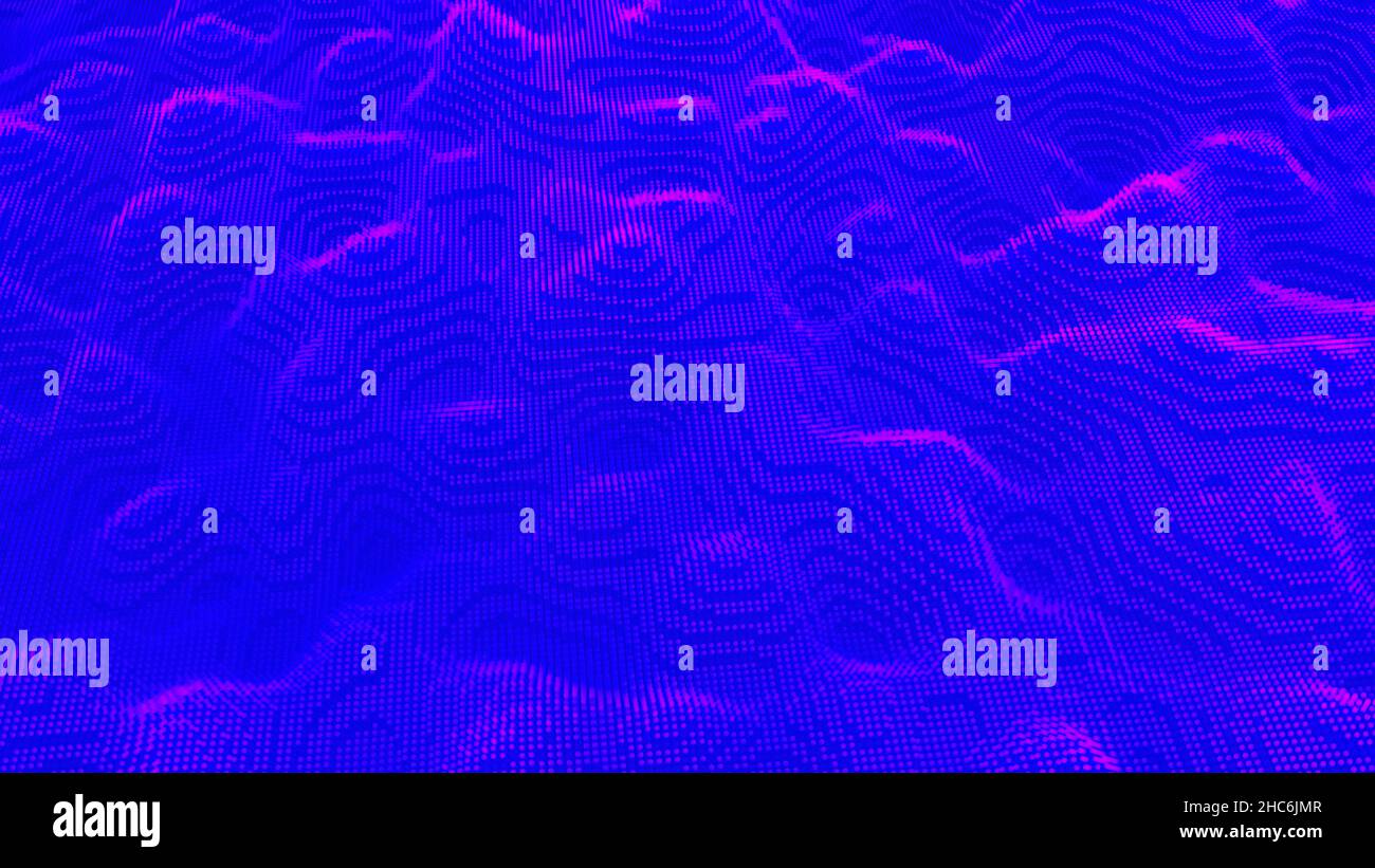Abstract ultramarine 3d pixel background. Blue wavy surface with small ...