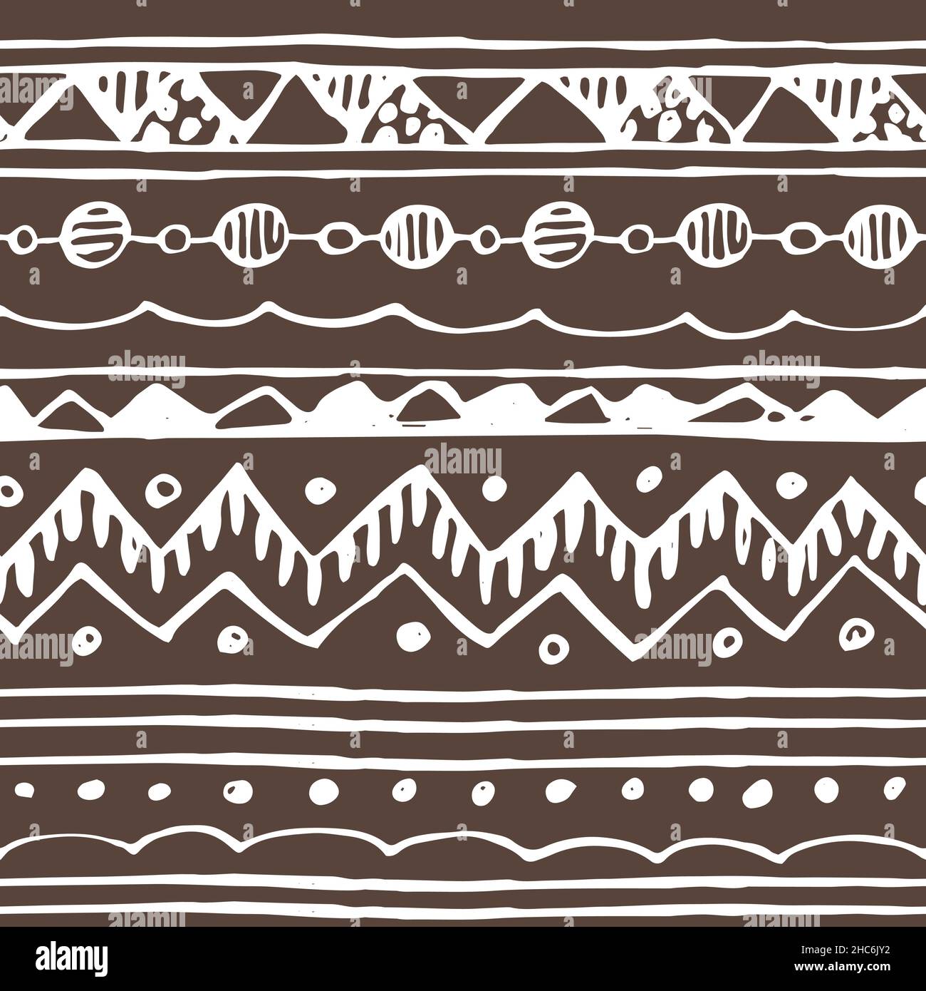 Brown white abstract border seamless pattern. Vector hand drawn linear ...
