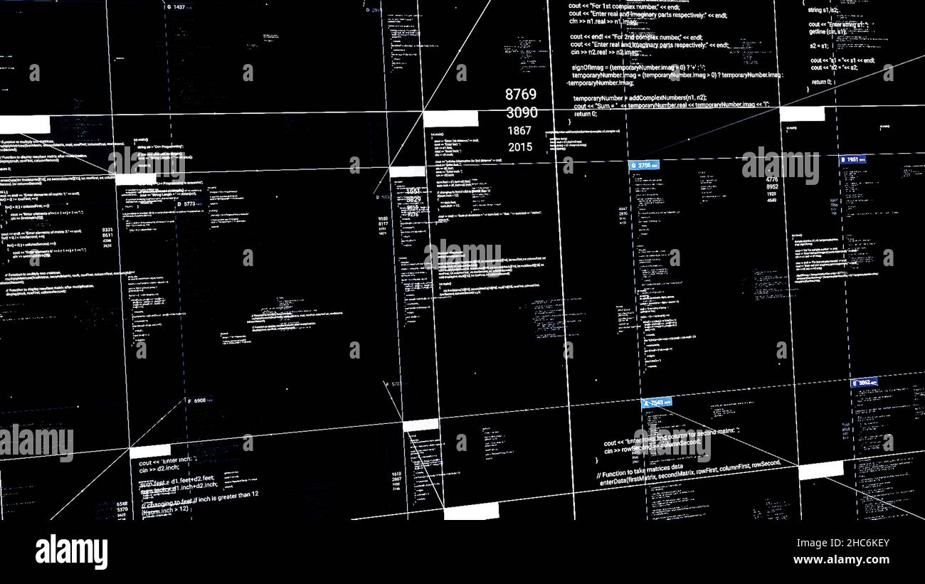 Abstract Programming Code Devided Into Blocks On Black Background Seamless Loop Technology