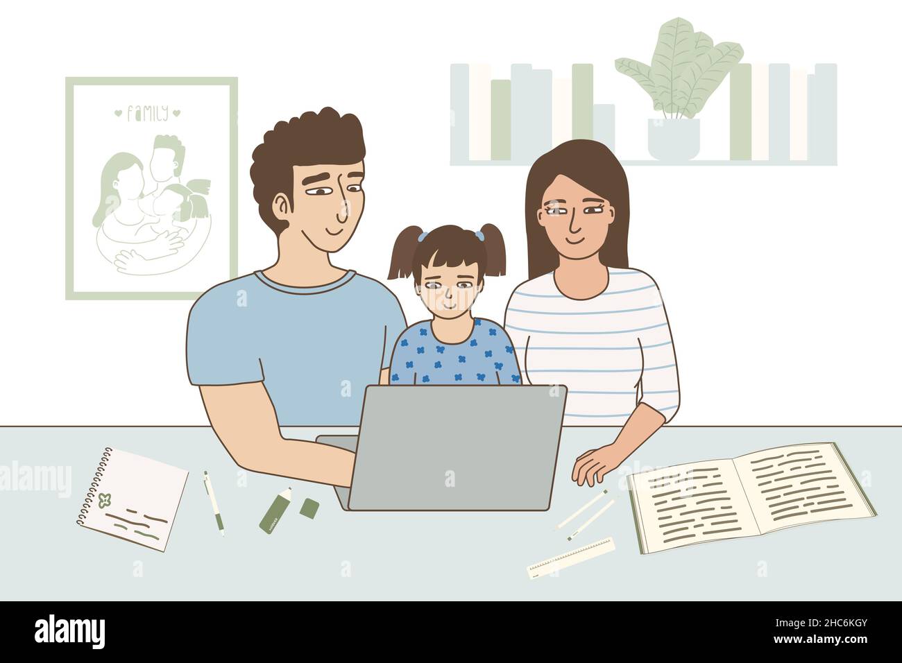 Father and daughter studying together Stock Vector Images - Alamy