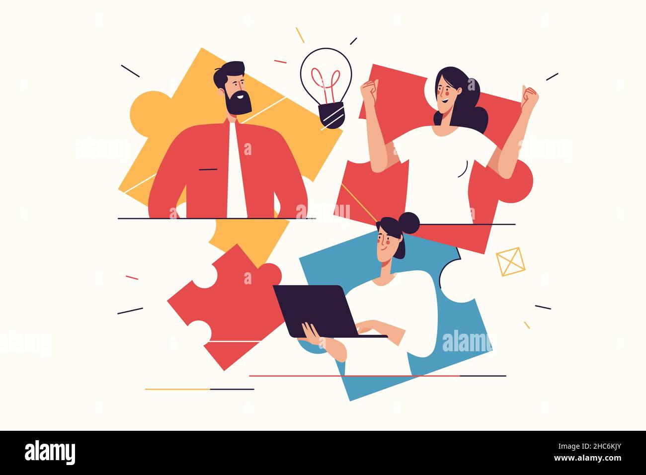 Vector illustration depicting a happy young man finding an effective ...