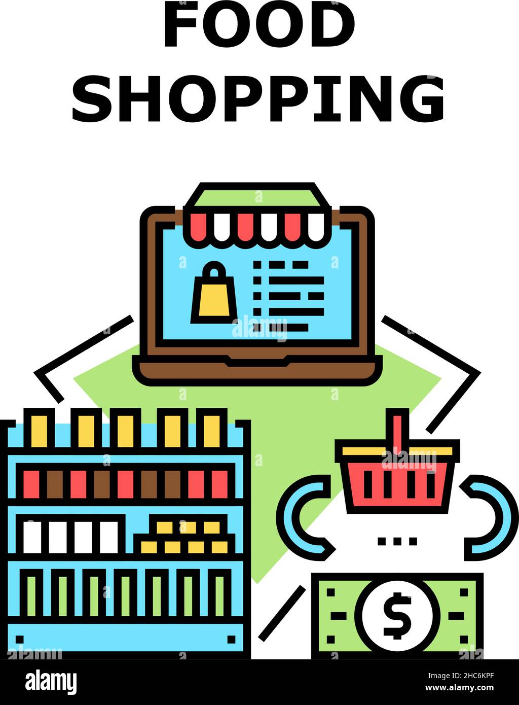 Food Shopping Vector Concept Color Illustration Stock Vector Image ...