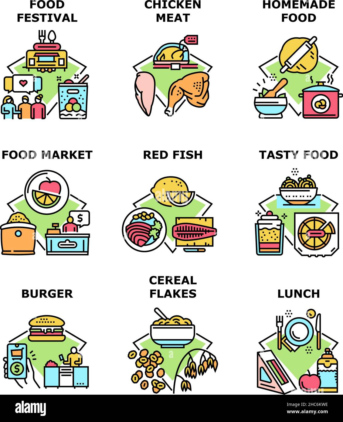 Food Festival Event Set Icons Vector Illustrations Stock Vector Image ...