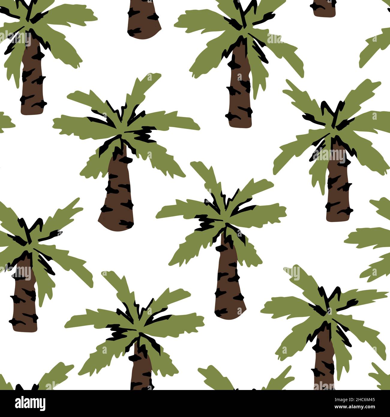 Palm trees seamless pattern. Cartoon hand drawn illustration on white ...