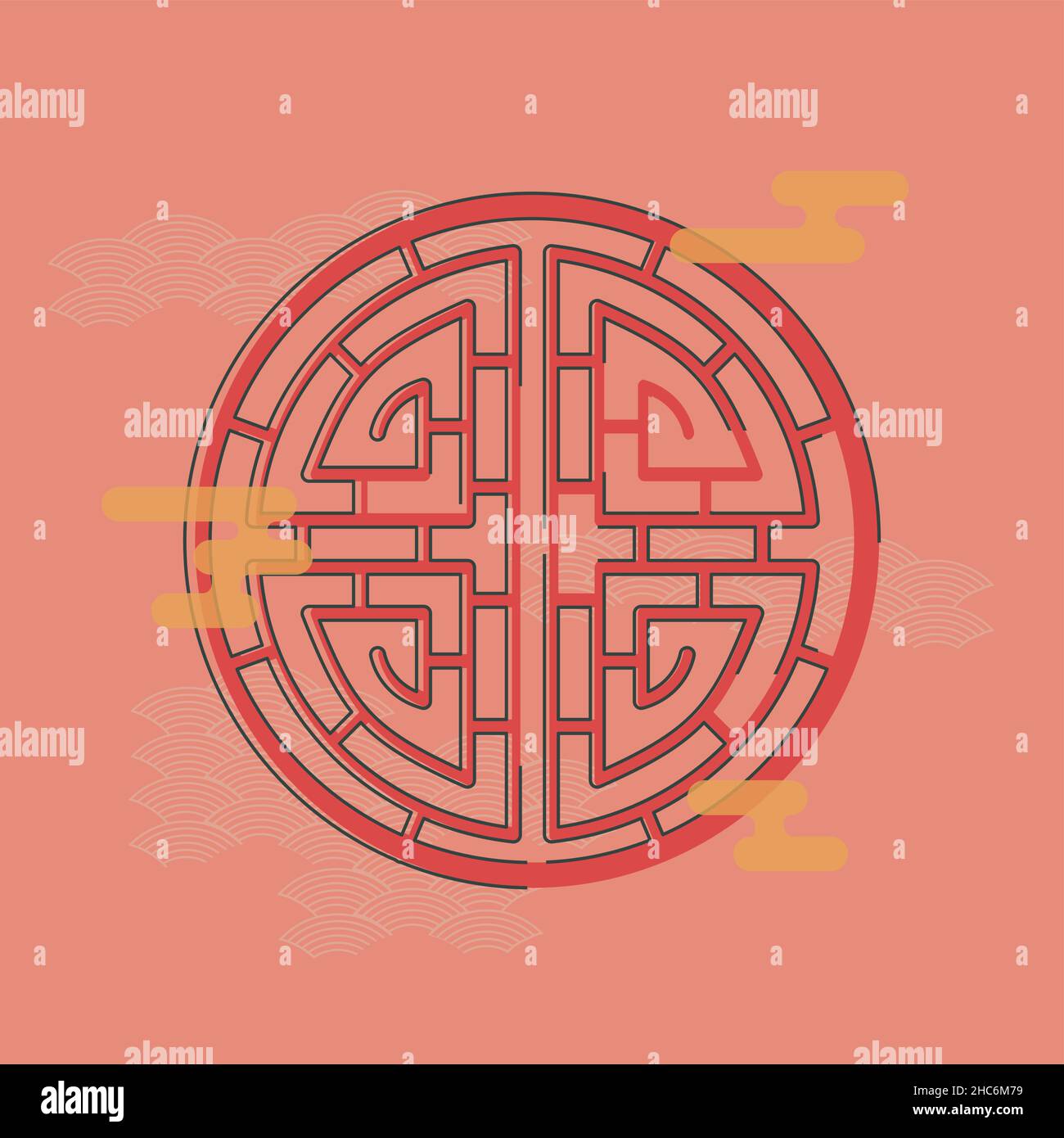 Chinese traditional window. Hand-drawing of a Chinese window with ...