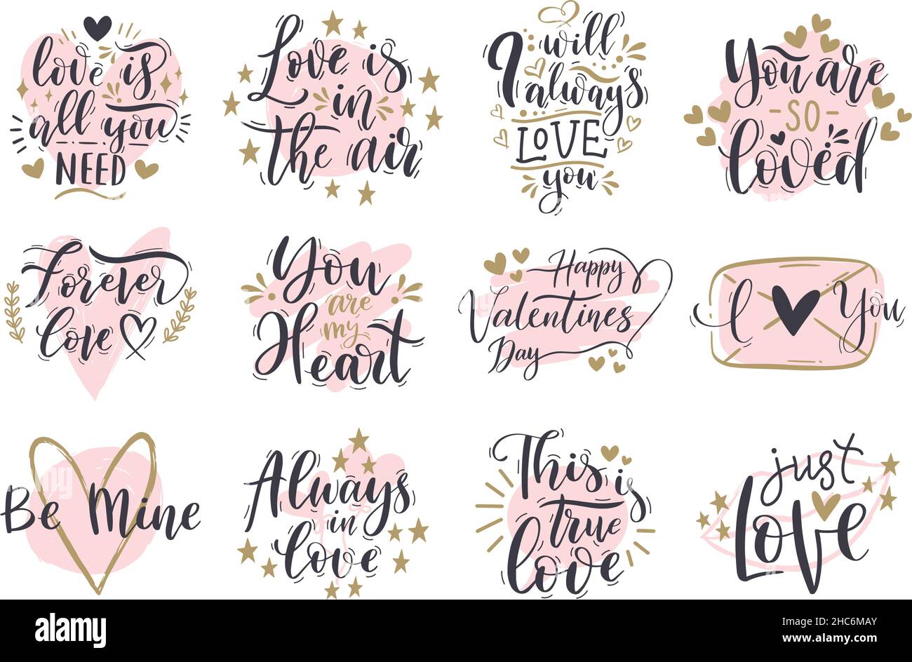 Love romantic valentines day handwritten lettering phrases. Romantic ...