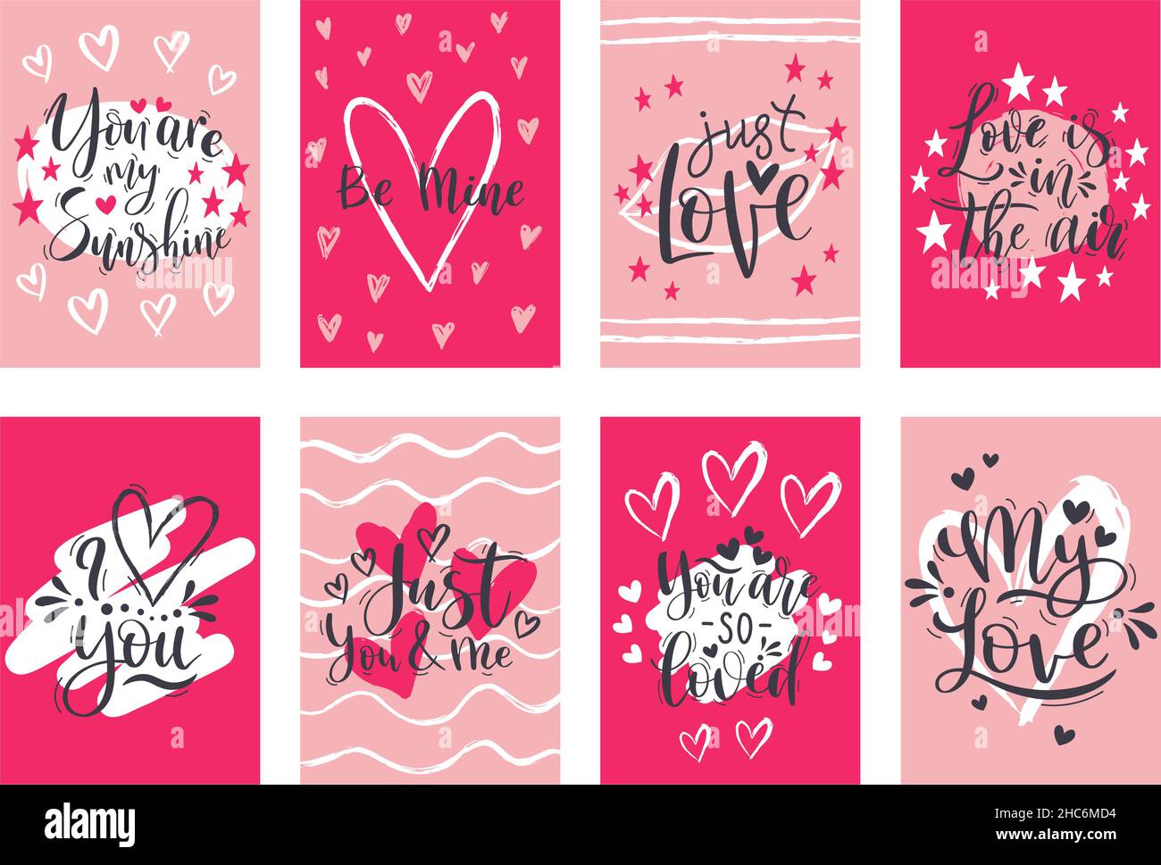 Valentines day, romantic handwritten lettering quotes cards. Happy ...