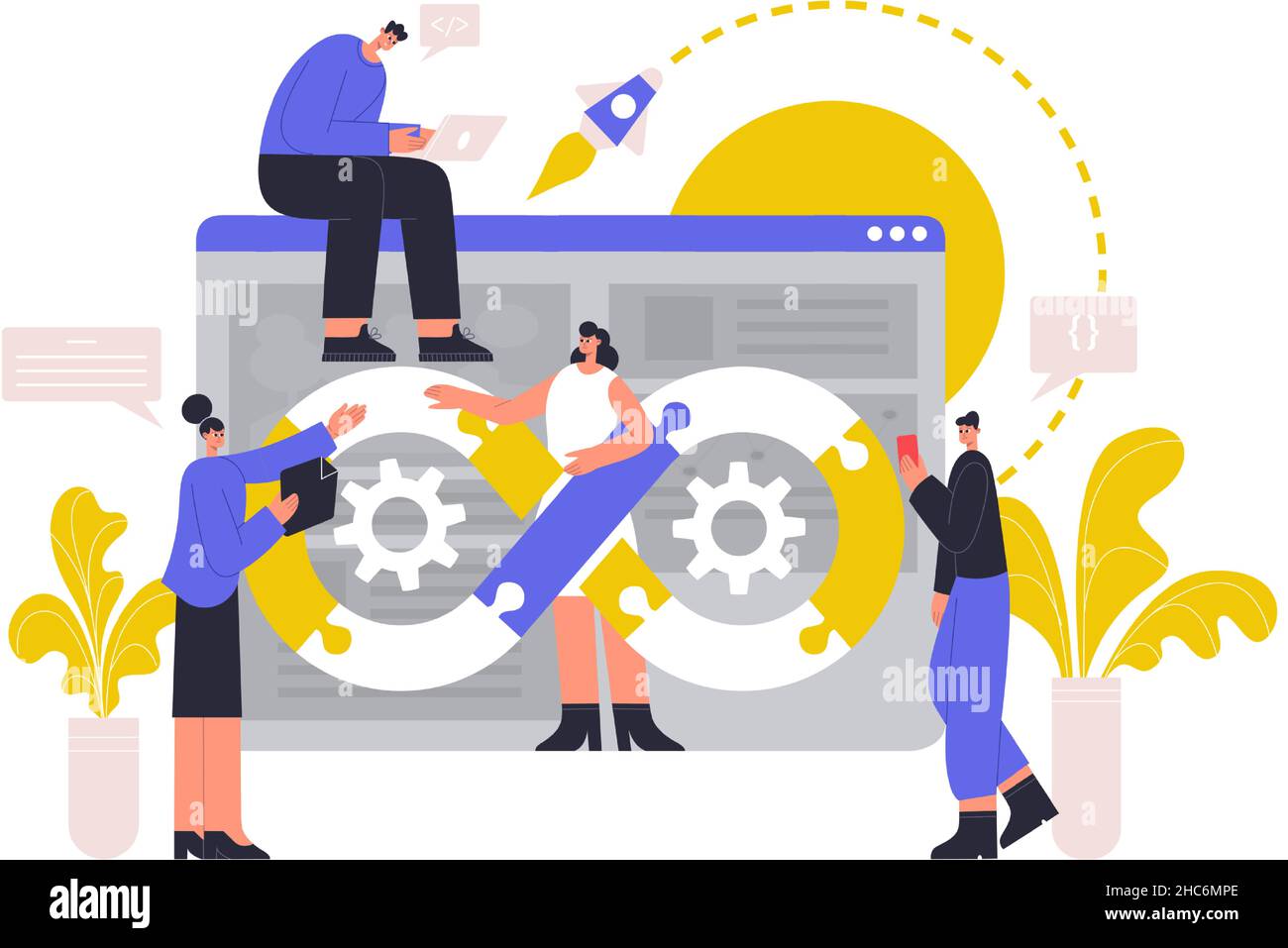 DevOps developers characters, software delivery automation process ... DevOps developers characters, software delivery automation process ...