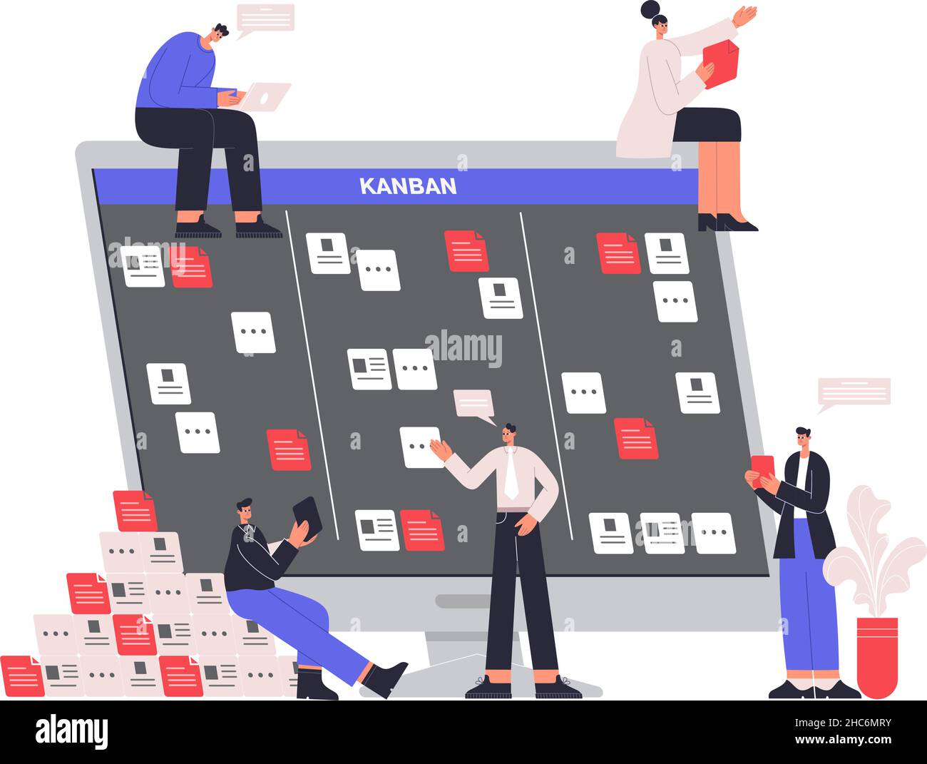 Software developers characters work with scrum task board. Kanban board ...