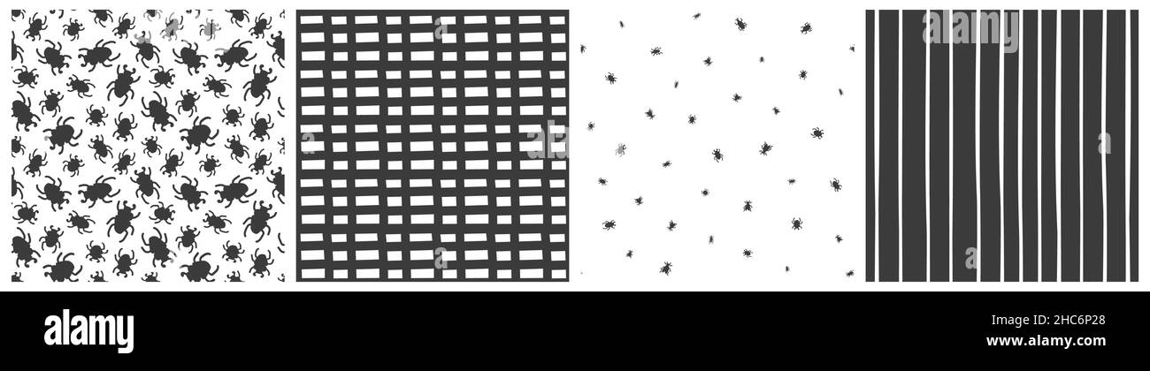 Set of insects bugs seamless patterns with abstract simple shapes for ...